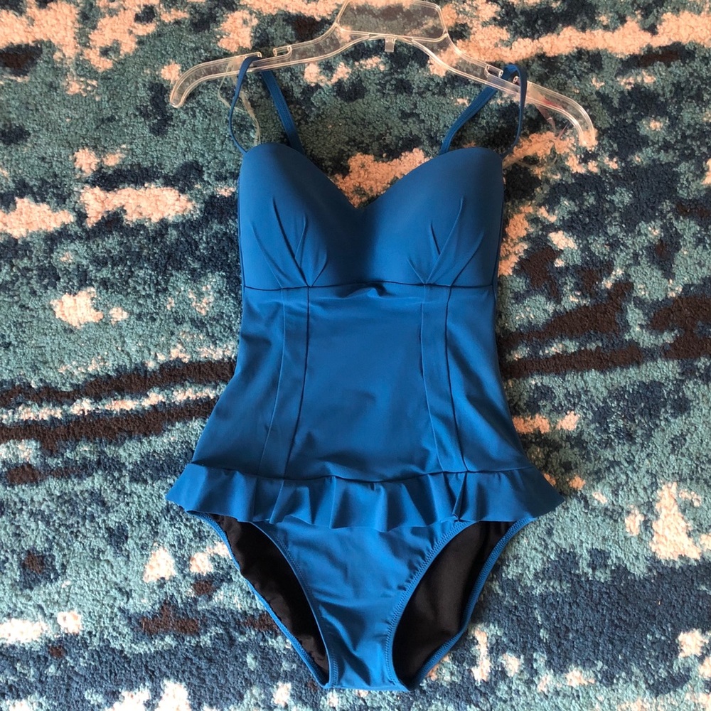 Aqua One Piece Ruffle Swimsuit (Removable Straps) - Gem